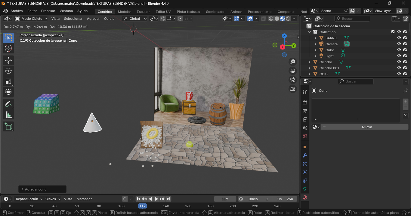 Cómo poner texturas a figuras en Blender 4.4